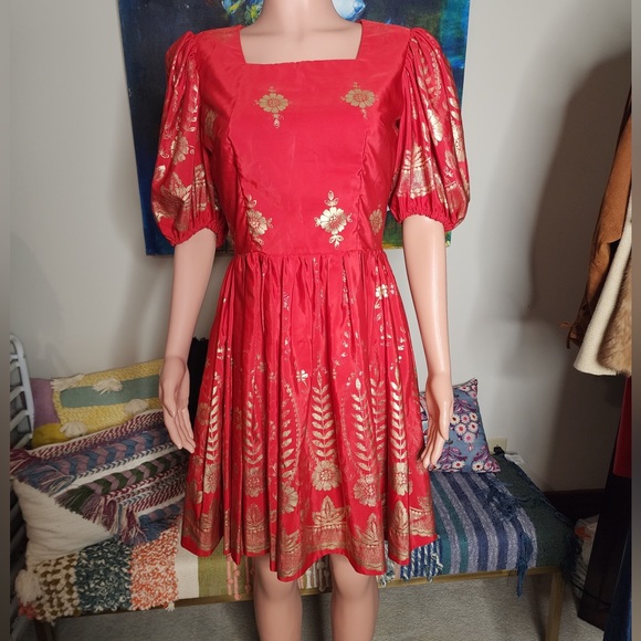Dresses | Wow Vintage 4s 50s Red Gold Dress | Poshmark